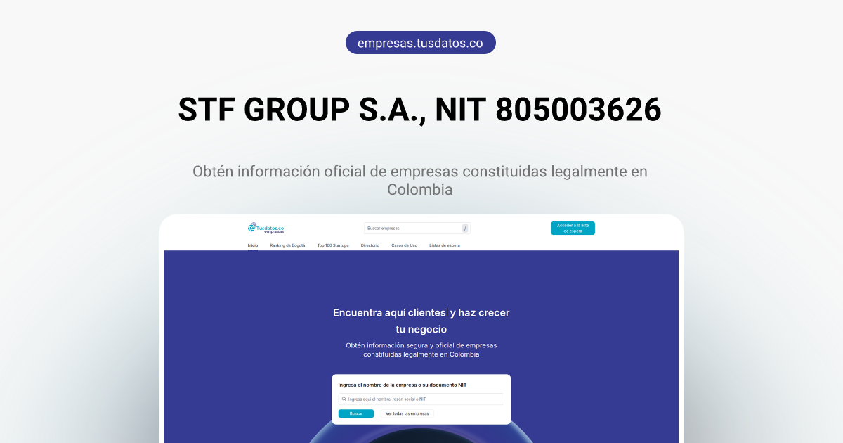 STF GROUP S.A. | 805003626 | Tusdatos Empresas
